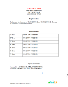 No Prep Sub Plans - reThink ELA